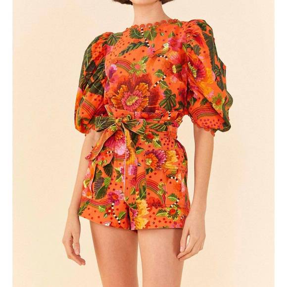 FARM Rio | Tops | New Farm Rio Blooming Garden Blouse In Orange | Poshmark